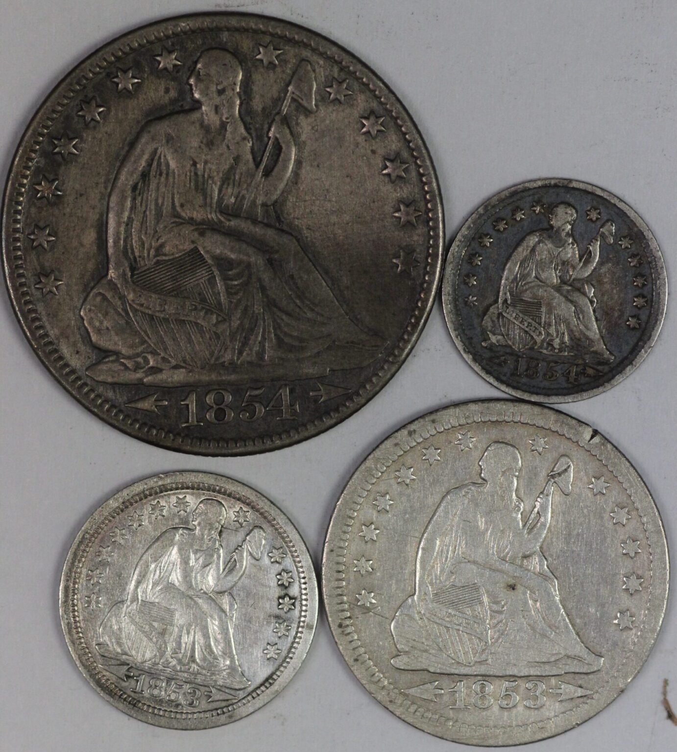 Seated Liberty With Arrows Types: 1854-O Half Dime, 1853 Dime, 1853 ...