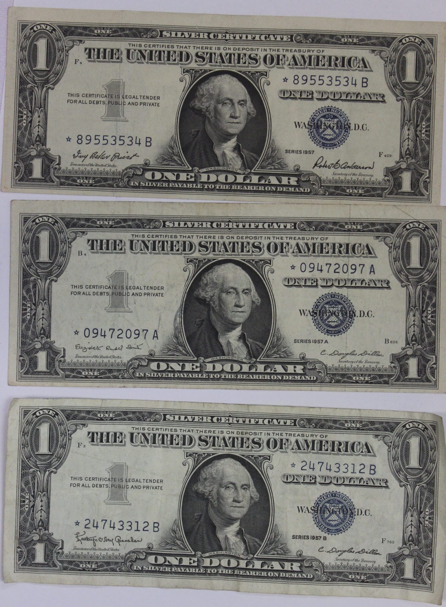 Series 1957, 1957-A, 1957-B One Dollar Silver Certificates STAR Notes ...