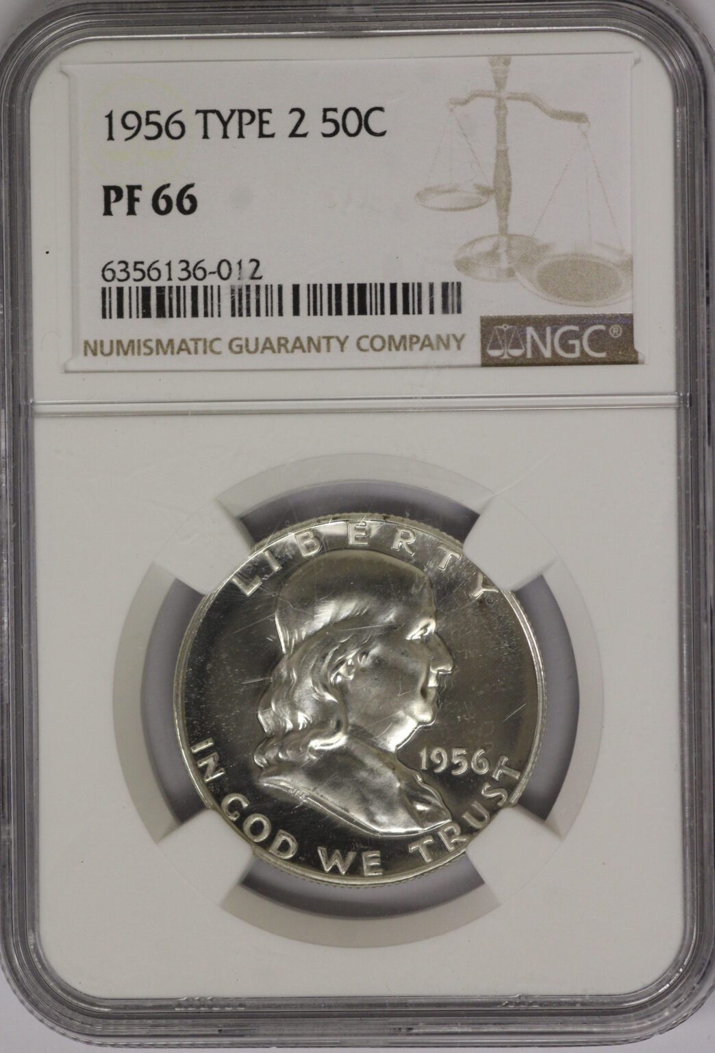 Auction – 1956 Franklin Half – Type 2 – NGC PF66 – Light Spotting ...