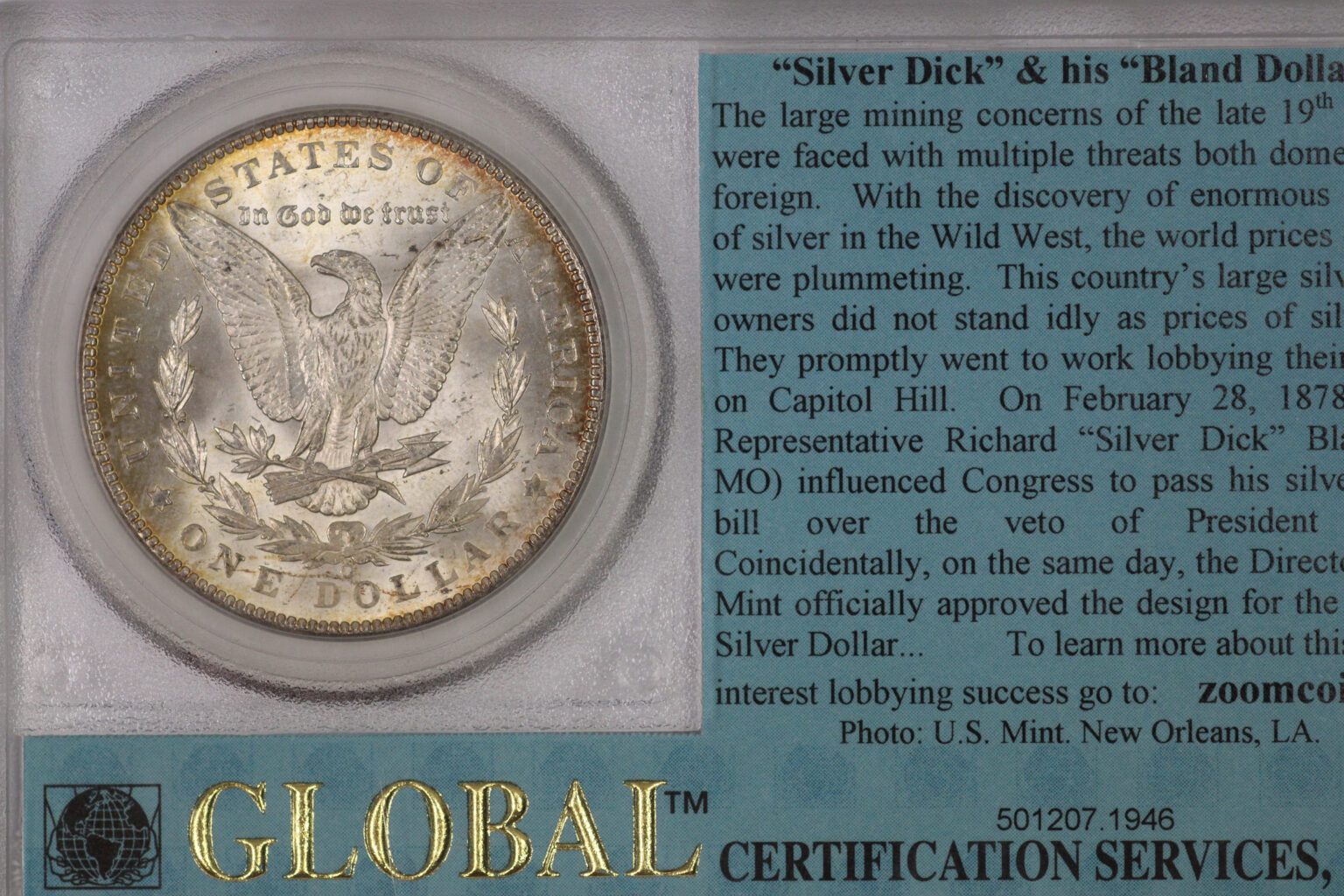 1899 O Morgan Dollar BU Global Certification Holder Edge Toning ...