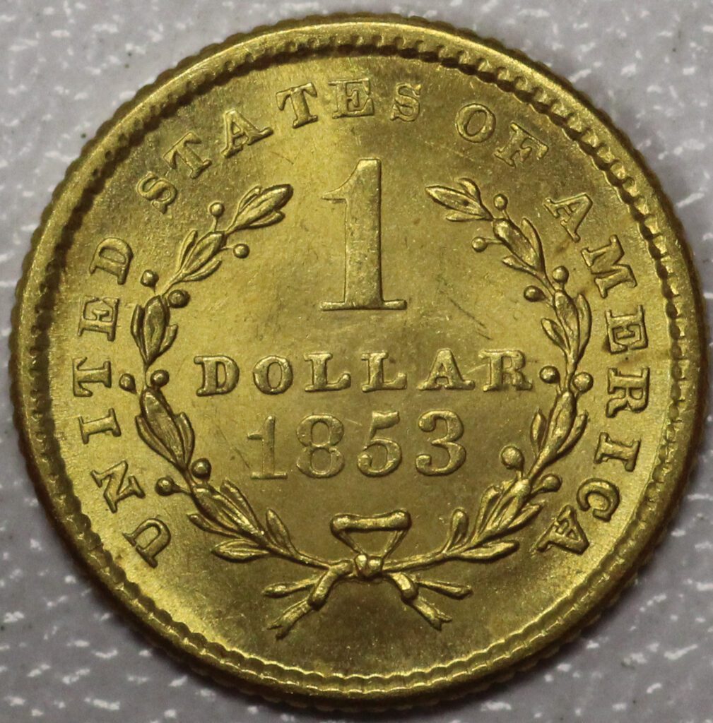 1853 $1 Gold Liberty Type One MS Choice – Portsmouth Coin & Currency Co