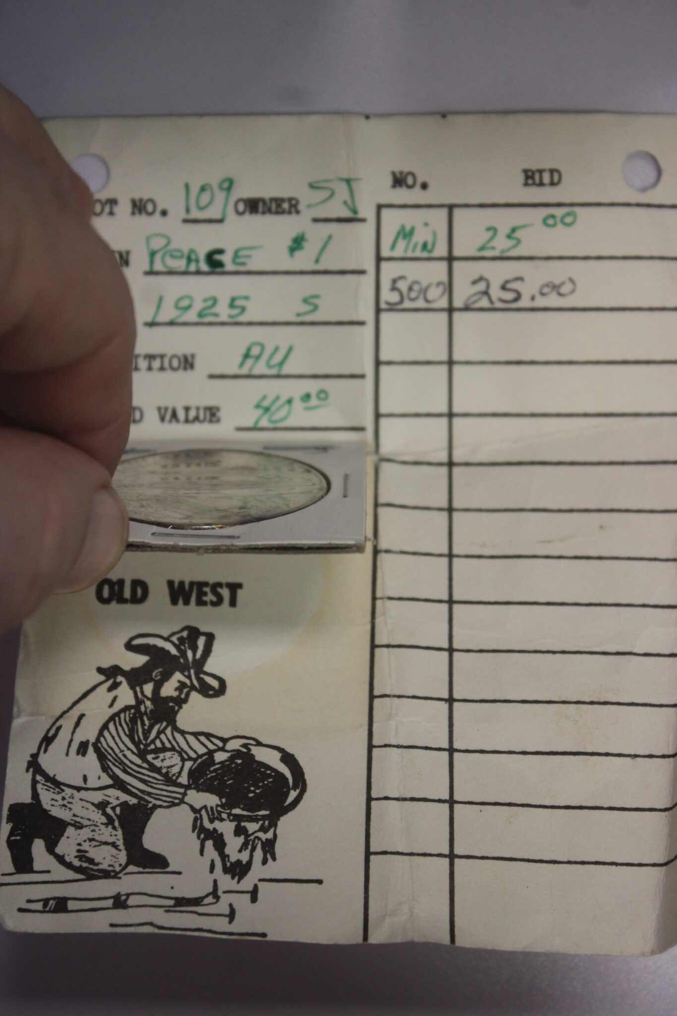 Auction – 1925 S Peace Dollar Old Coin Shop “Bid” Board Attached ...
